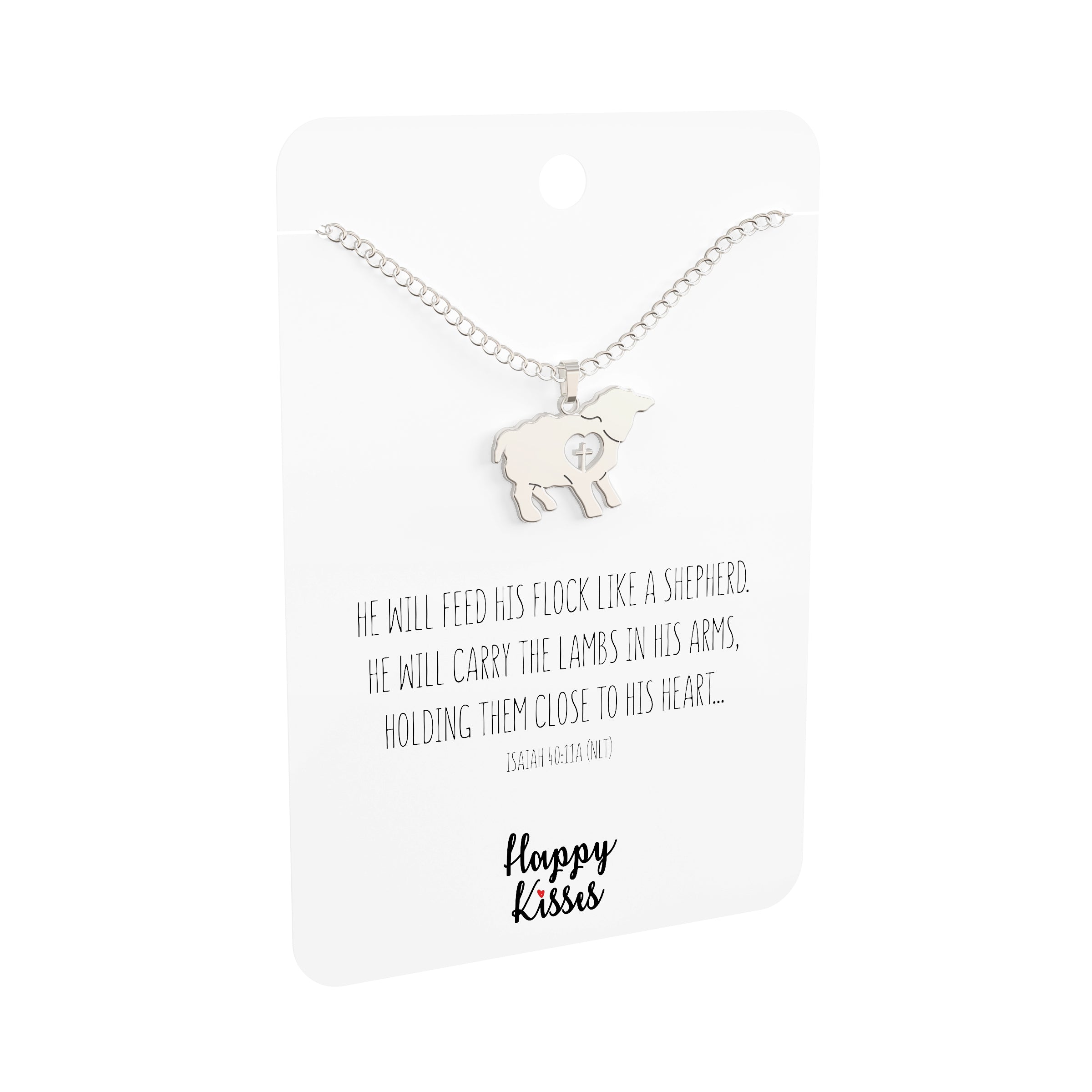 Lamb Necklace with Cross Over Heart – First Communion Gift with Messag ...